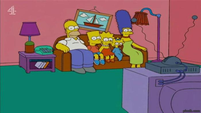 The Simpsons sit down on the couch as normal. A TiVo menu pops up ...