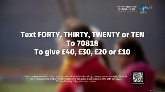 Text FORTY, THIRTY, TWENTY or TEN To 70818 To give £40, £30, £20 or £10 ...